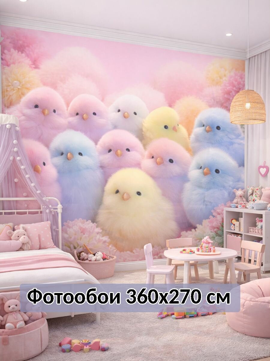 Фотообои на стену флизелиновые "Разноцветные цыплята" 360х270 / фотообои в детскую