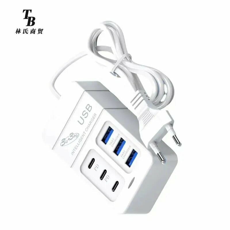 Зарядное устройство для телефона с несколькими портами Type C и USB для быстрой зарядки, EU