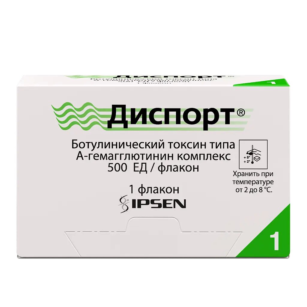 Диспорт лиофилизат д/приг раствора для инъекций 500 ед 1 шт