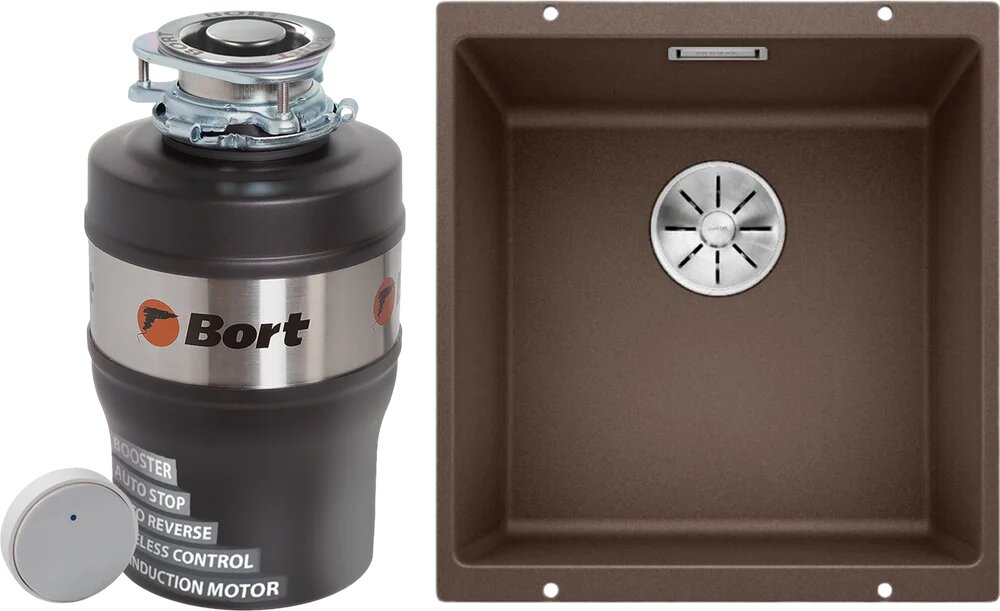Комплект Мойка Blanco Subline 400-U 43x46, кофе, искусственный гранит / Измельчитель Bort Alligator Mega электрический, нержавеющая сталь