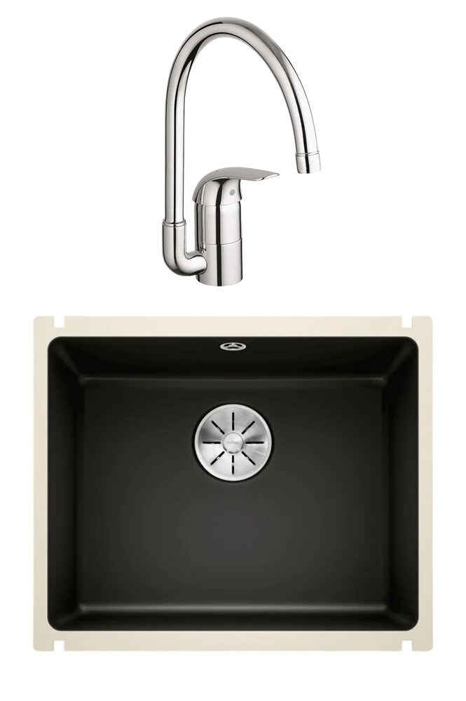 Комплект Мойка Blanco Subline 500-U 54x46, черная, керамика / Смеситель Grohe Euroeco 32752000 глянцевый хром