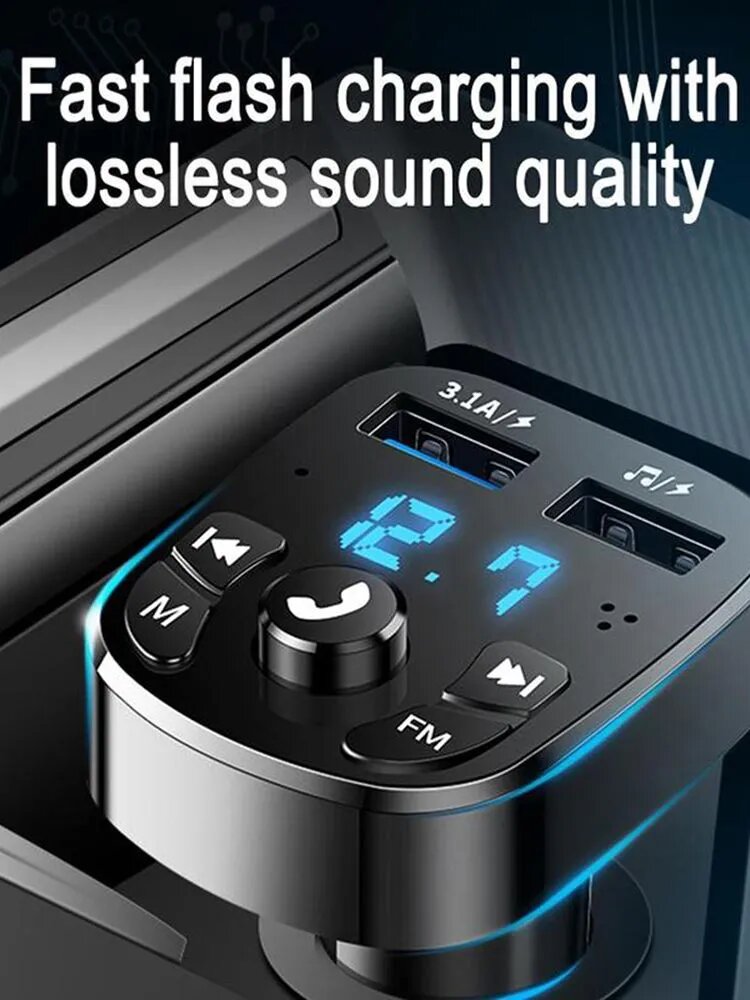 FM-передатчик для автомобиля с Bluetooth 5.0, цифровым дисплеем и быстрой зарядкой 3,1 А