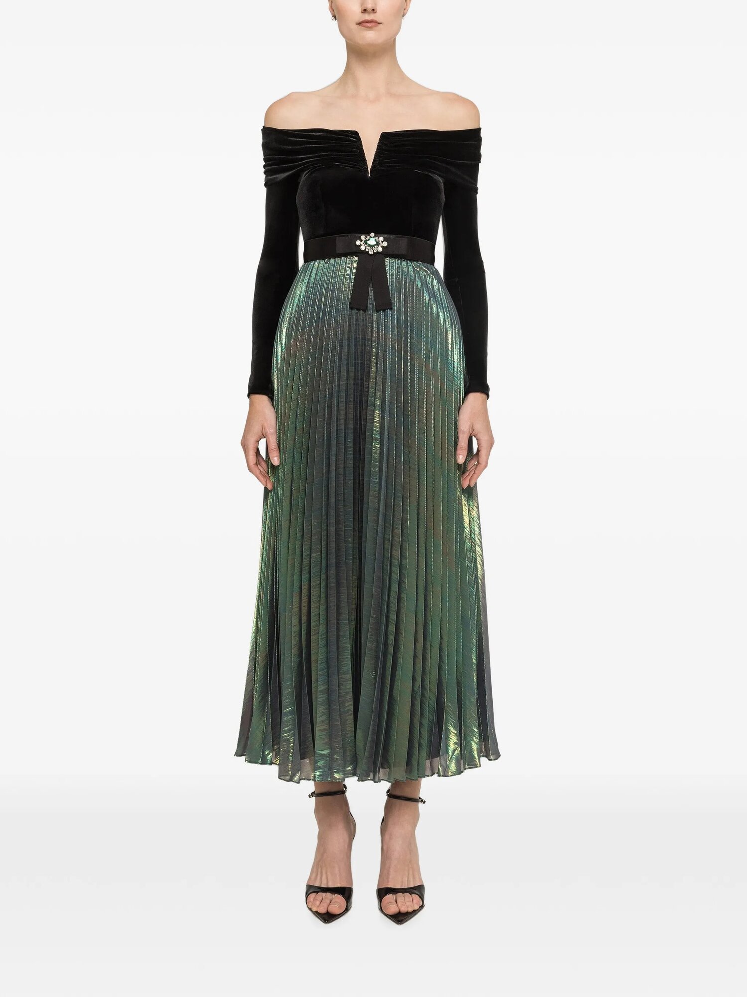 Платье Velvet bodice metallic chiffon midi dress