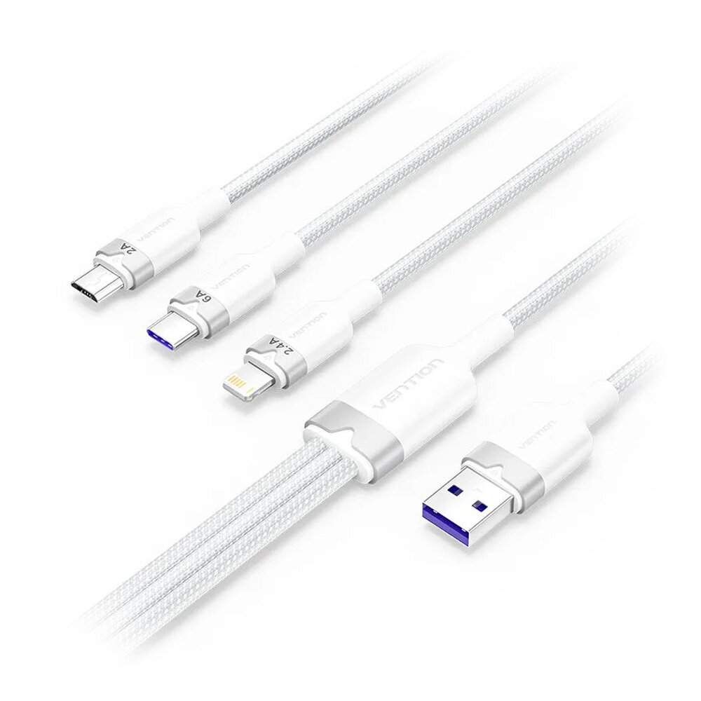 Кабель 3 в 1 Vention 3in1 USB-A 2.0 (M) - microUSB/USB-C/Lightning (M) 1.5m 6A white usb