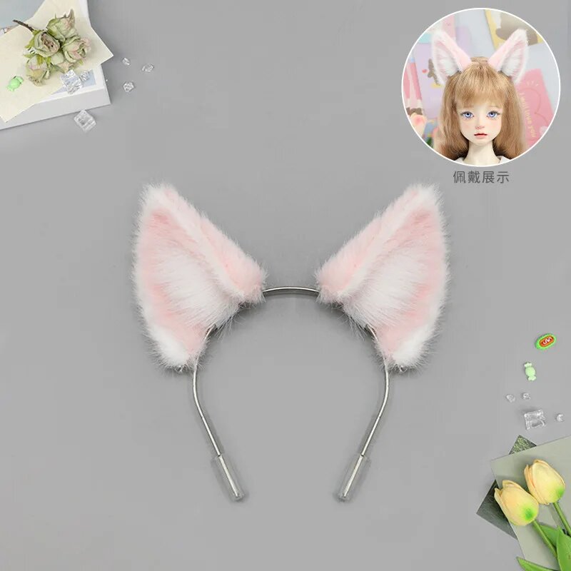 Плюшевые кошачьи уши для кукол CANDY SISTER 1/4 и 1/3 Розовый, Pink, For Head 18-20cm