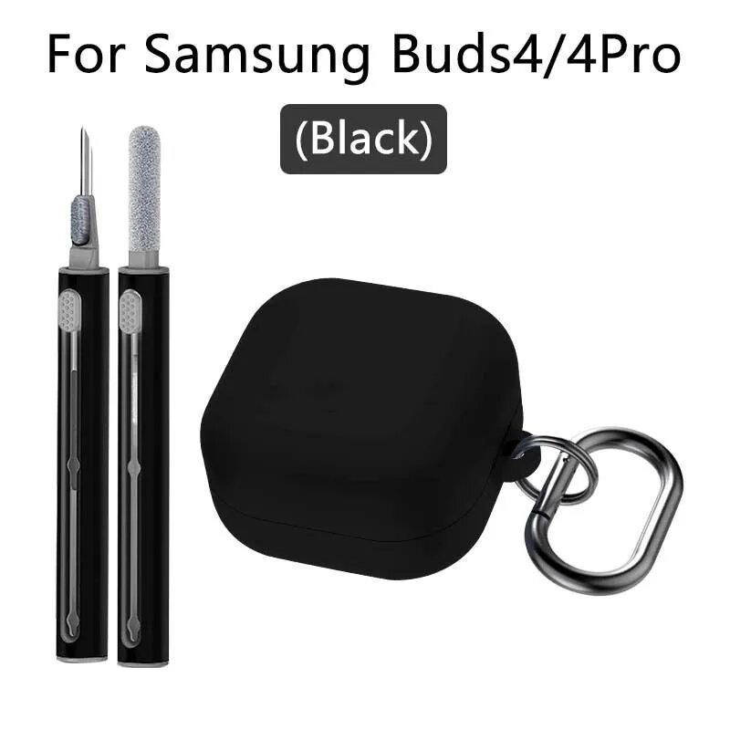 Силиконовый ударопрочный чехол для Samsung Galaxy Buds 4 / 4 Pro с крючком и чистящим инструментом