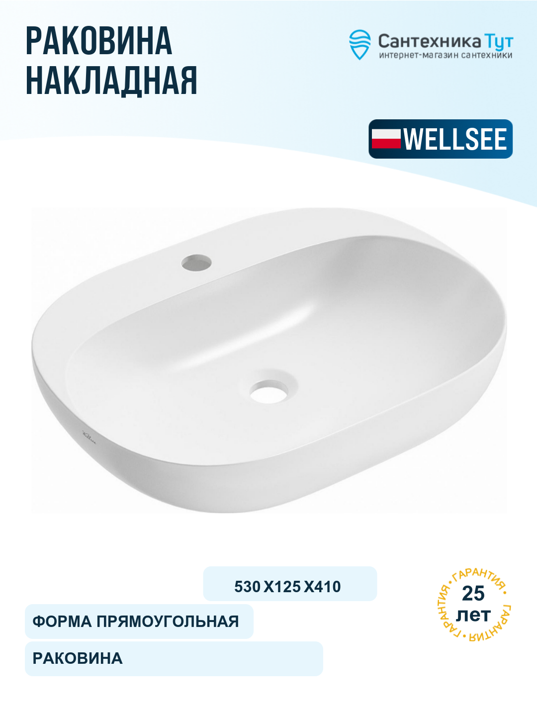 Раковина Wellsee Pro Line 53 337501000 цвет Белый глянцевый