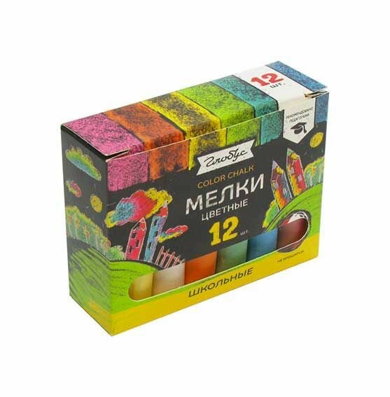 Мел цветной 12шт глобус МШЦ12 из натуральной глины, картонная коробка
