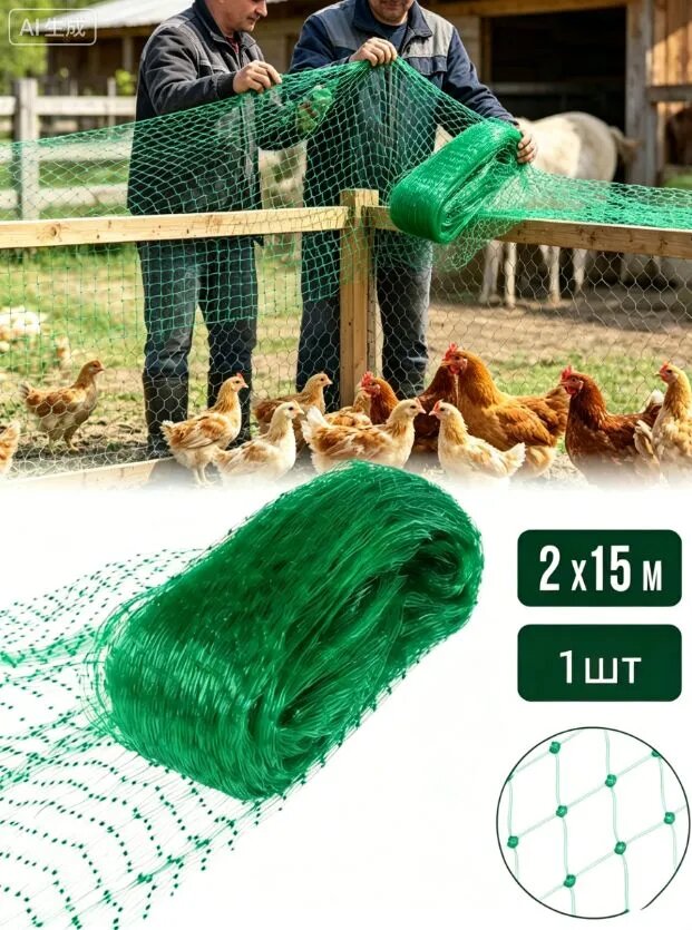 Сетка садовая защитная от птиц, Полиэтилен,15х2м