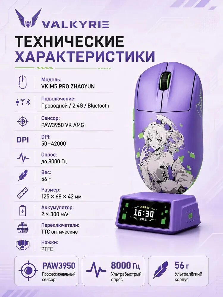 Valkyrie Игровая мышь беспроводная VK M5 PRO Purple, фиолетовый