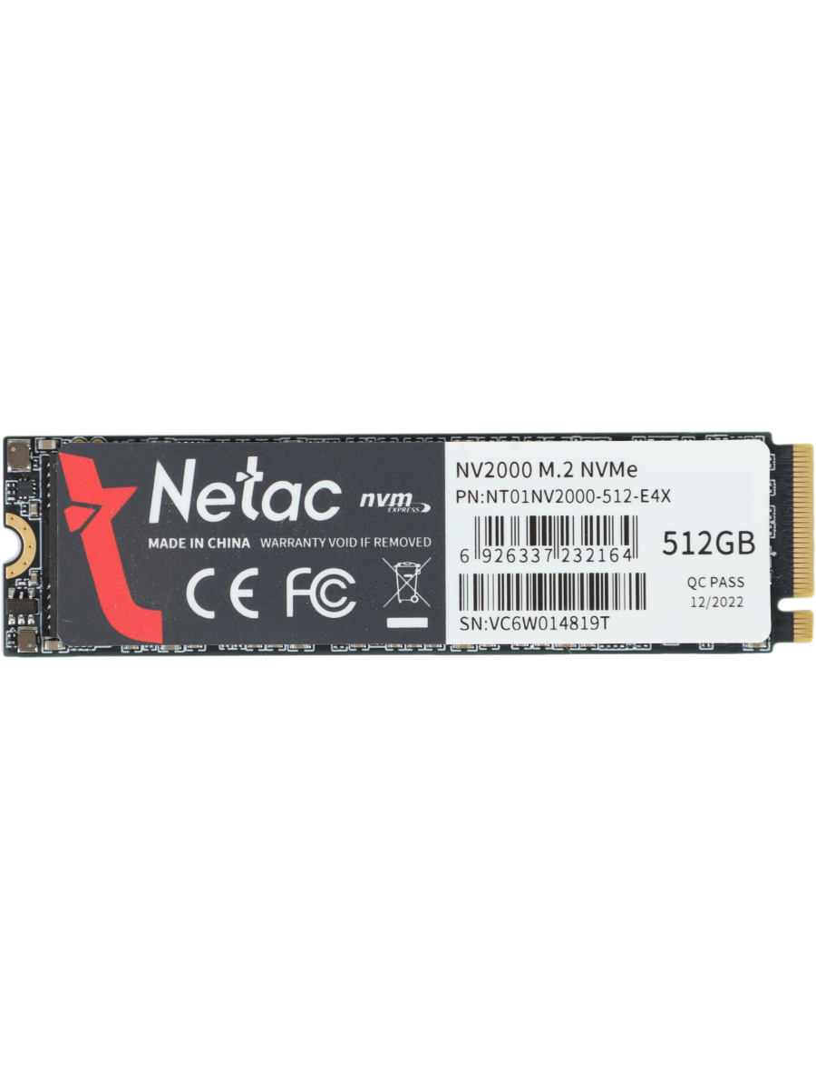 Накопитель SSD Netac NV2000 NT01NV2000-512-E4X 512 ГБ, M.2 2280, PCIe 3.0 x4, NVMe, M.2 2500 МБ/с