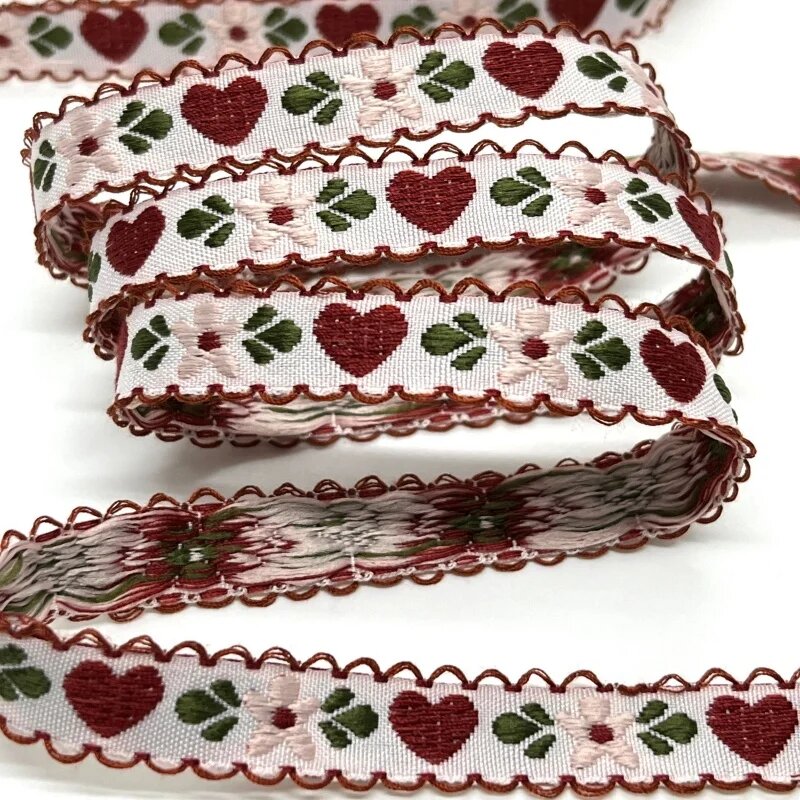 Жаккардовая лента с цветочным рисунком JOYTRIMMINGS 1-2 см Бордовый, TH4005 (1.4cm)