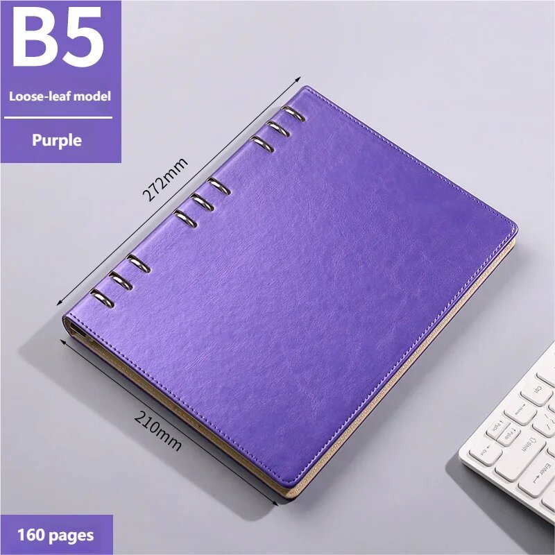 Блокнот B5 9 колец металлический кожаный Фиолетовый, Purpie