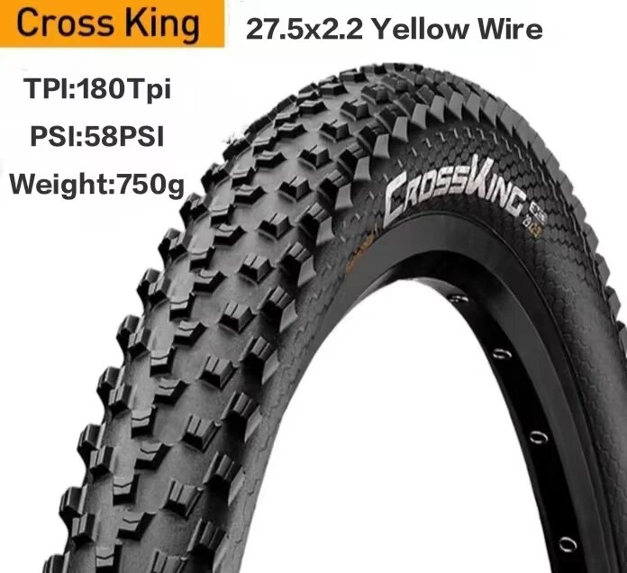 CONTINENTAL MTB Cross King шина 27.5/29 дюймов для горных велосипедов Черный, 27.5x2.2 Yellow wire