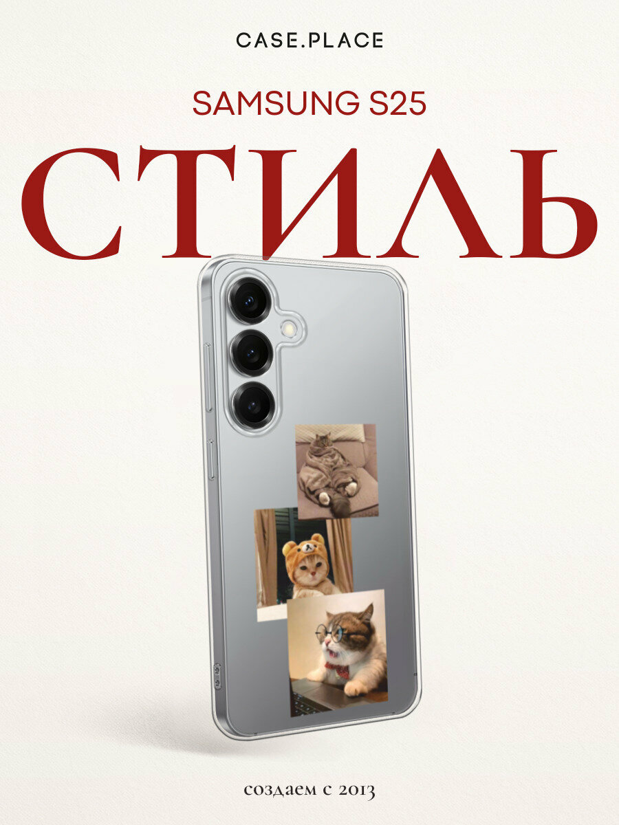 Чехол на Samsung Galaxy S25 / Самсунг S25 с принтом Домашние коты, прозрачный