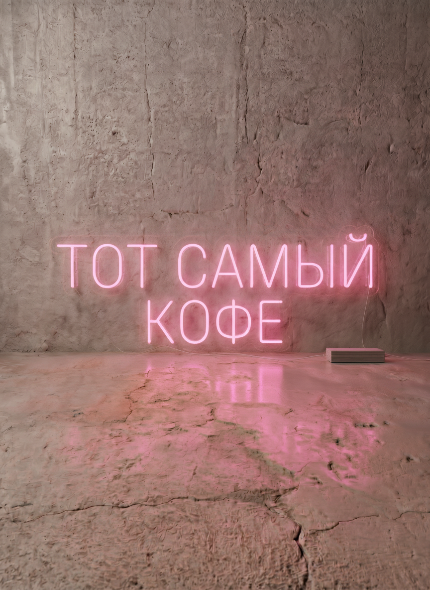 Неоновая вывеска "ТОТ самый кофе" 90х36см, неоновая надпись, LED светильник для кофейни