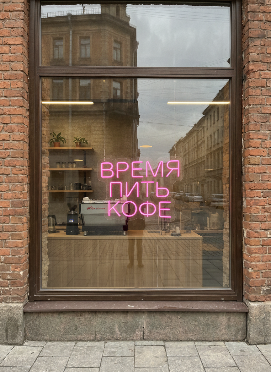 Неоновая вывеска "время пить кофе" 75х56см, неоновая надпись, LED светильник для кофейни