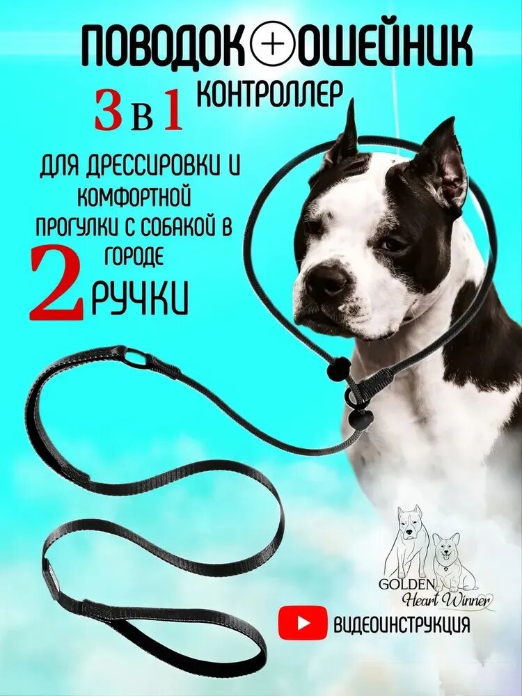 Поводок-контроллер для собак 3 в 1 удавка с 2 ручками для дрессировки и крупных пород, анатомический ошейник-удавка для средних собак, 170 см