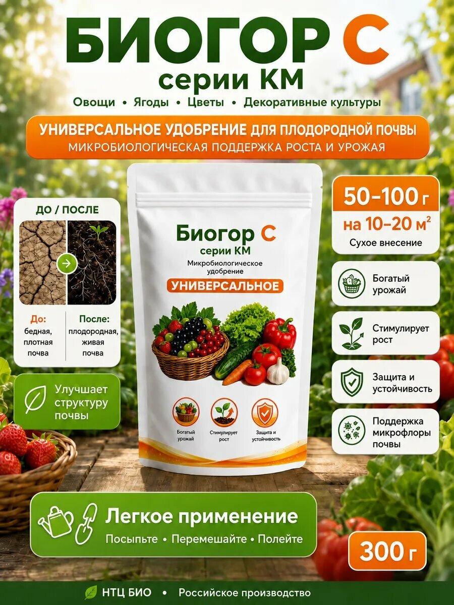 Удобрение Биогор-С, универсальное, для овощей, рассады и цветов, 300 г