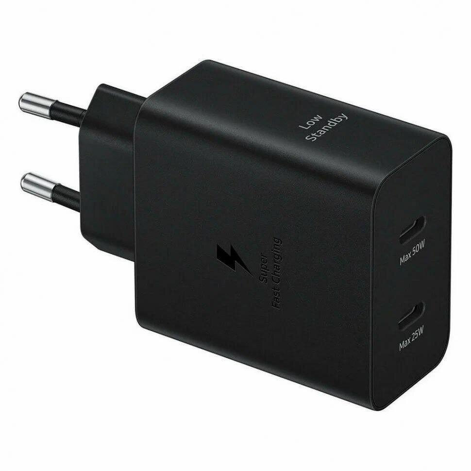 Сетевое зар. устр. Samsung 50W 2C с кабелем T-C - T-C в упаковке, черное