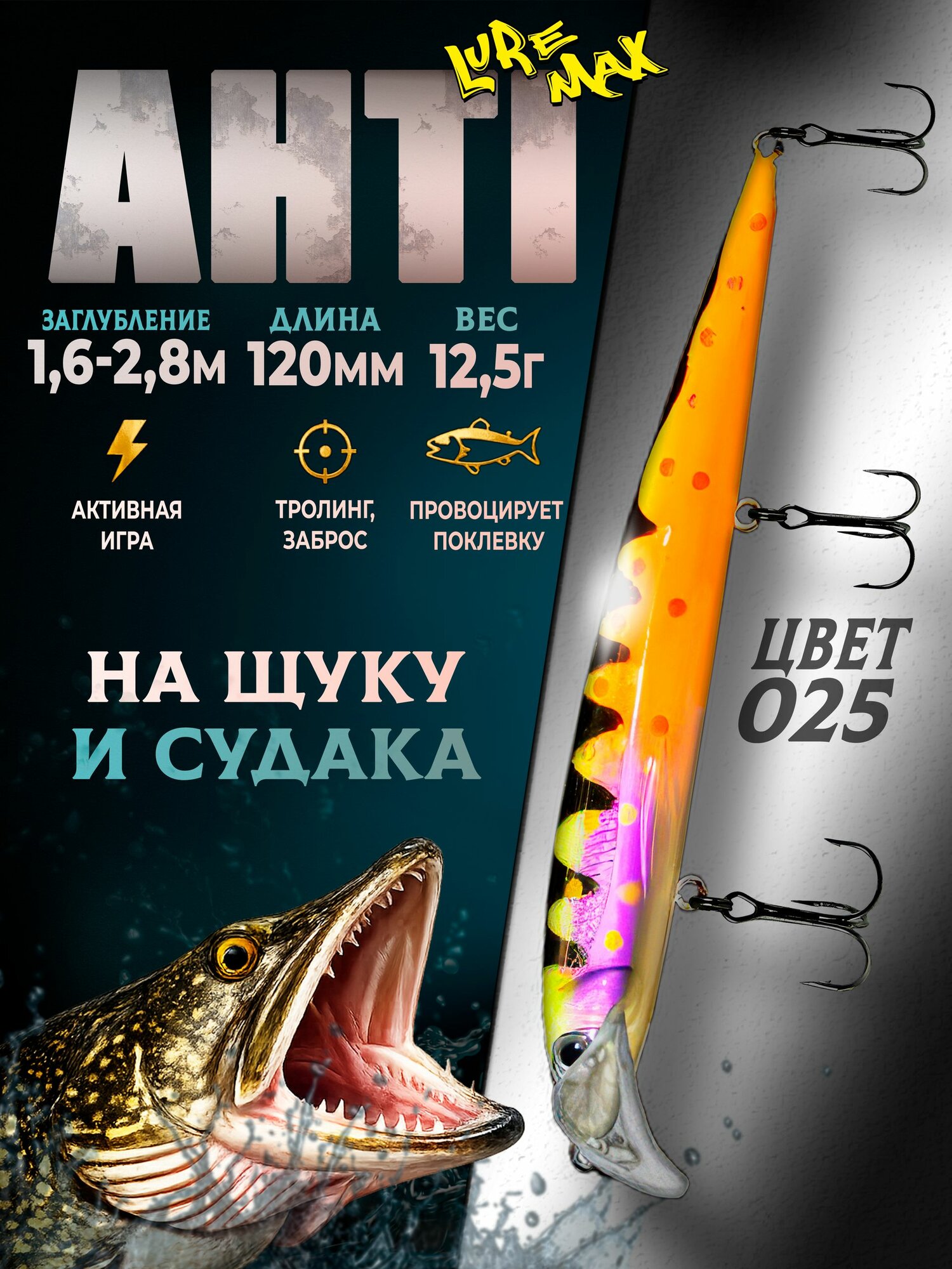Воблеры для рыбалки LureMax AHTI 120FMDR-025, 12,5 г, воблер на щуку, для троллинга, плавающий