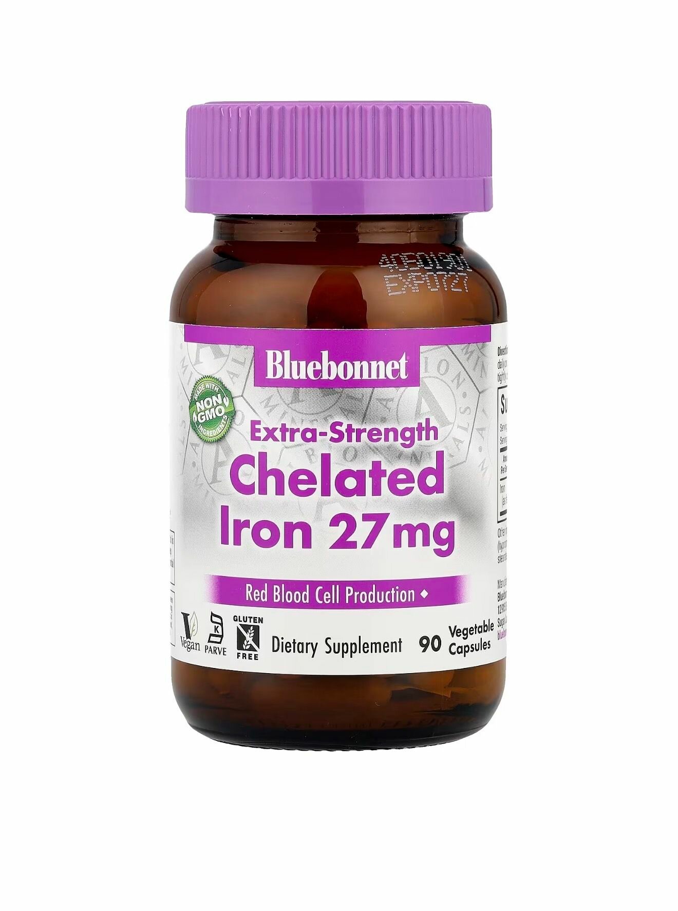 Bluebonnet Iron Chelate 27 мг 90 растительных капсул пищевая добавка для энергии и здоровья крови