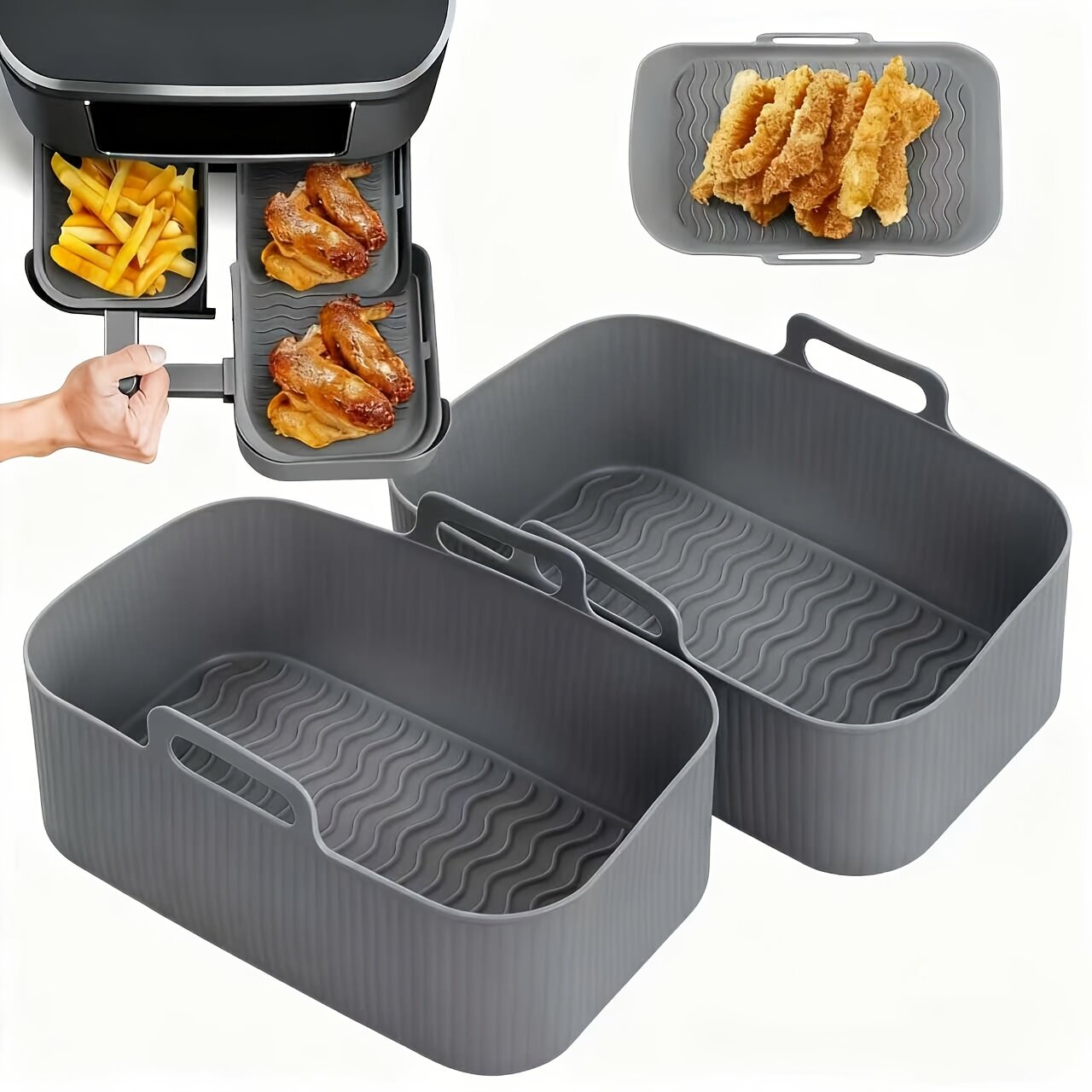 Кухонные принадлежности, 2 шт. силиконовые вкладыши для аэрогриля, квадратные лотки, многоразовые коврики, 19.48x12.5 см