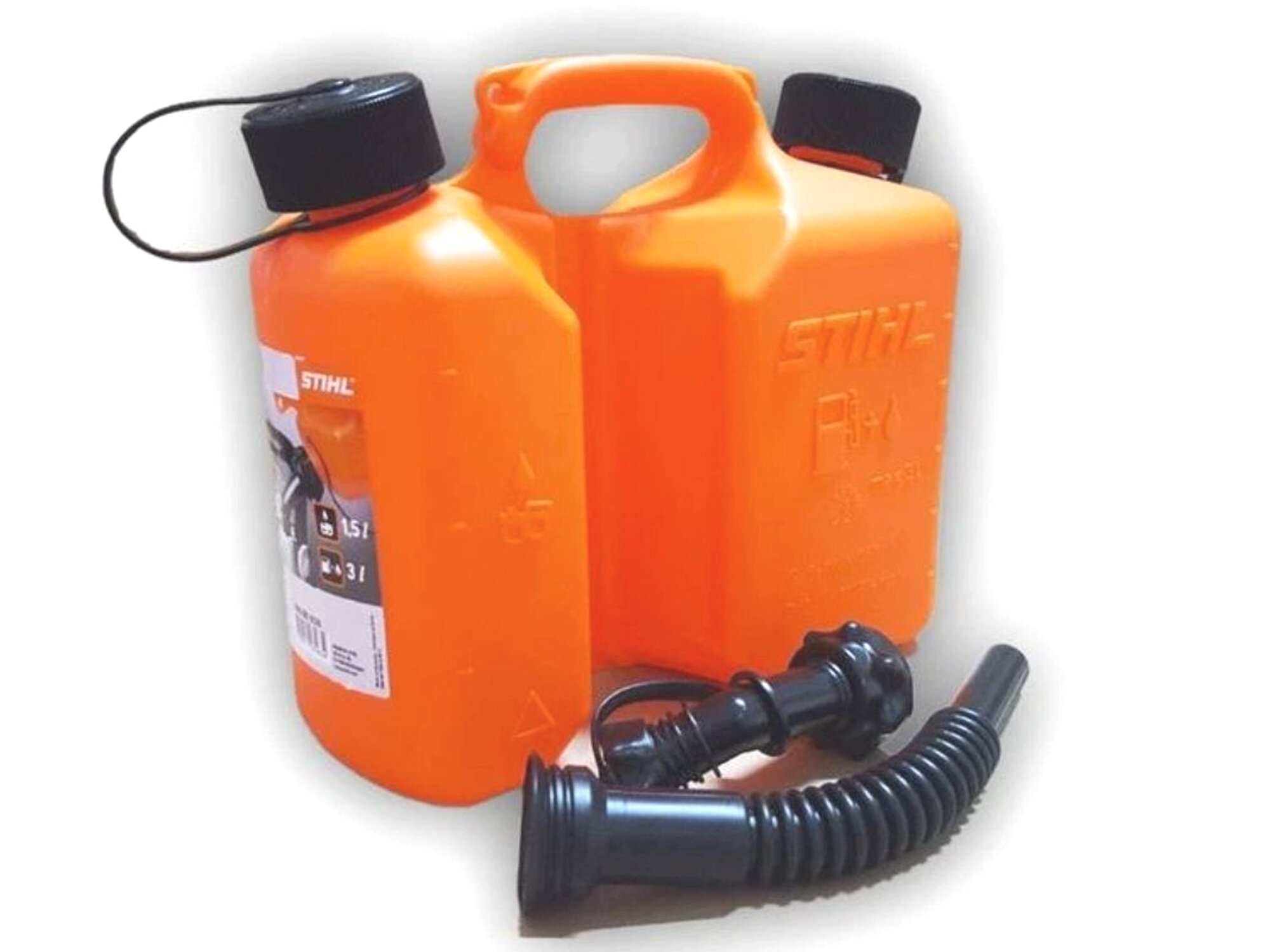 STIHL Канистра комбинированная, "Kombi", 1.5/3л, (масло для цепи/топливная смесь) с двумя трубками для заправки, оранжевая, 00008810124