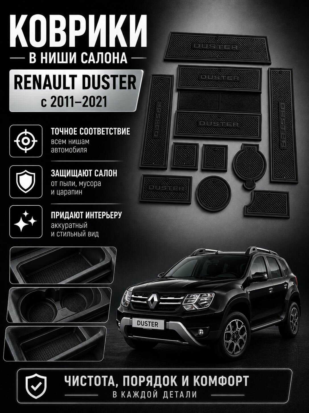 Коврики в ниши салона Рено Дастер 1 2011-2021 / Ковры Renault Duster 1