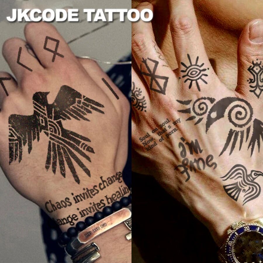 Временные татуировки JKCODE TATTOO с дизайном викингов и вороны