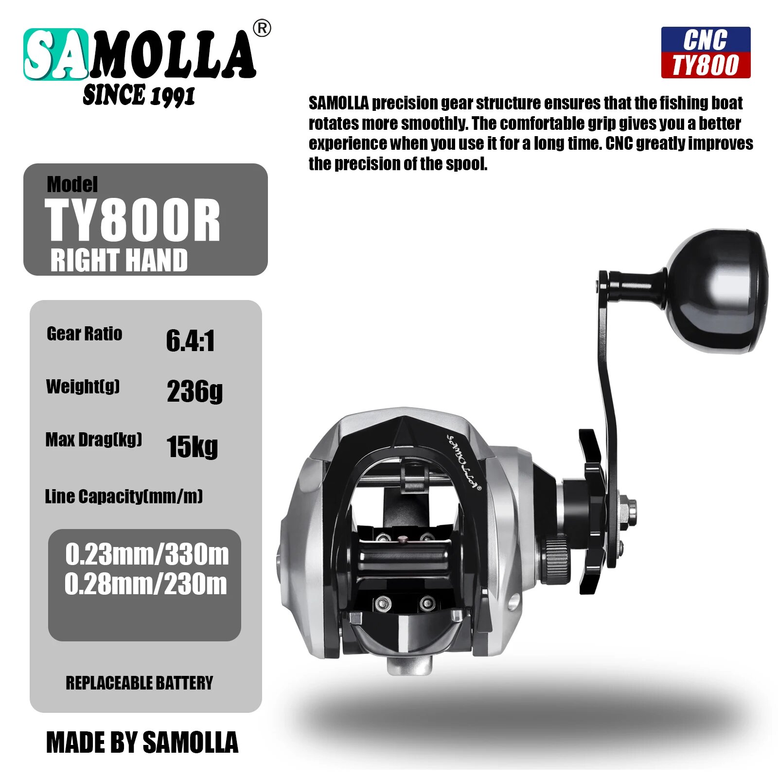 SAMOLLA TY800R Катушка для спиннинга, right hand