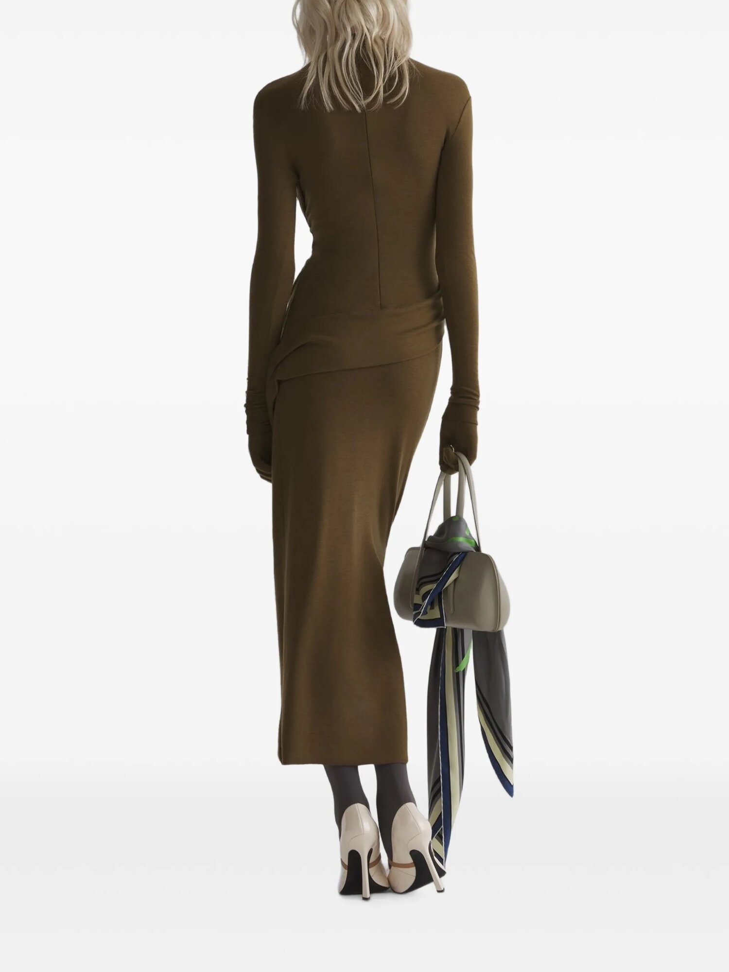 Платье MUGLER Midi draped turtleneck dress, размер 38, коричневый — фото 1