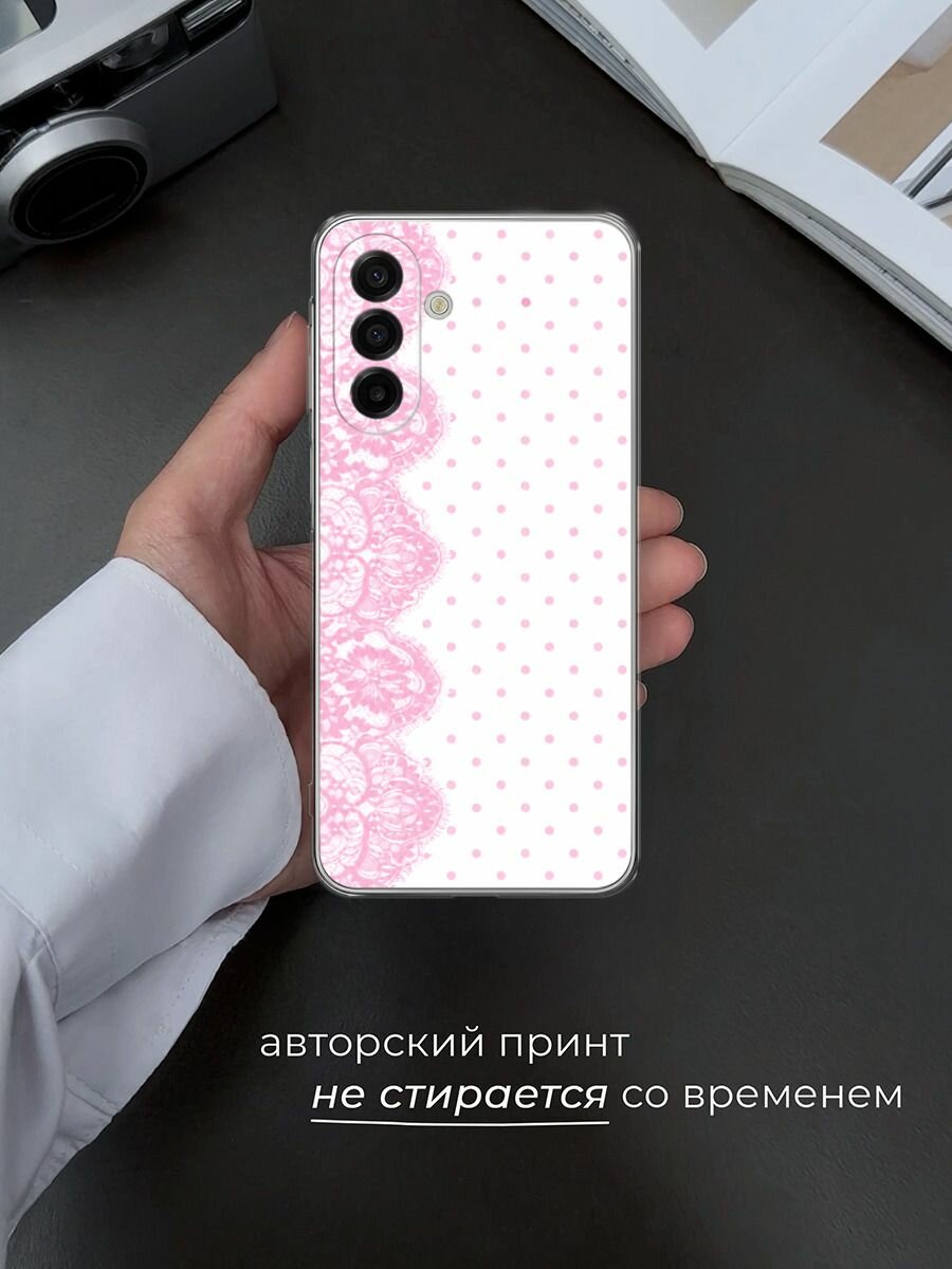 Чехол на Samsung Galaxy A17/A18 / Самсунг А17/А18 с принтом Розовое кружево и горошек — фото 1