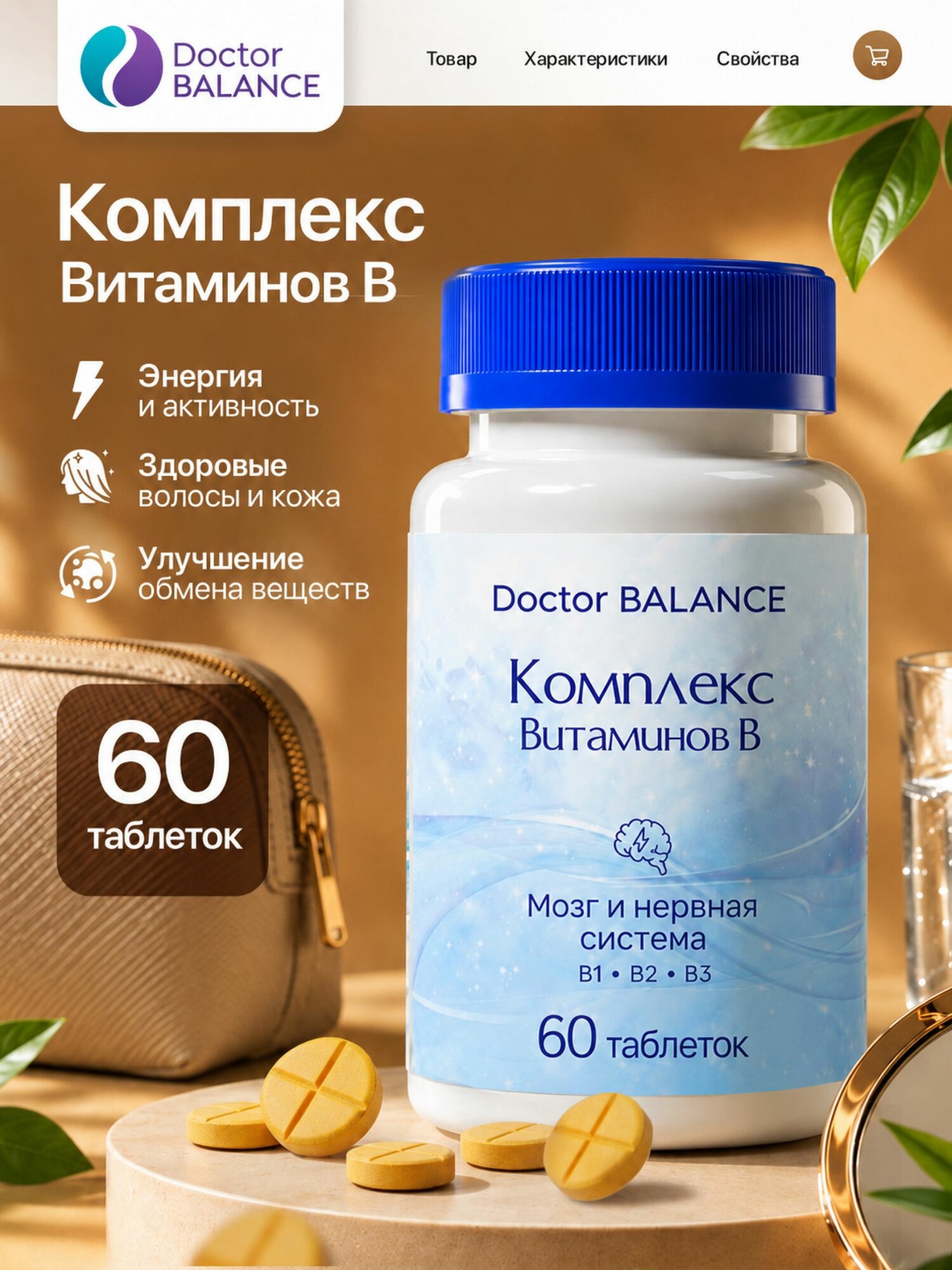 БАД к пище "Б-комплекс актив форте" ("B-complex active forte") - 60 таблеток / уп - Doctor Balance