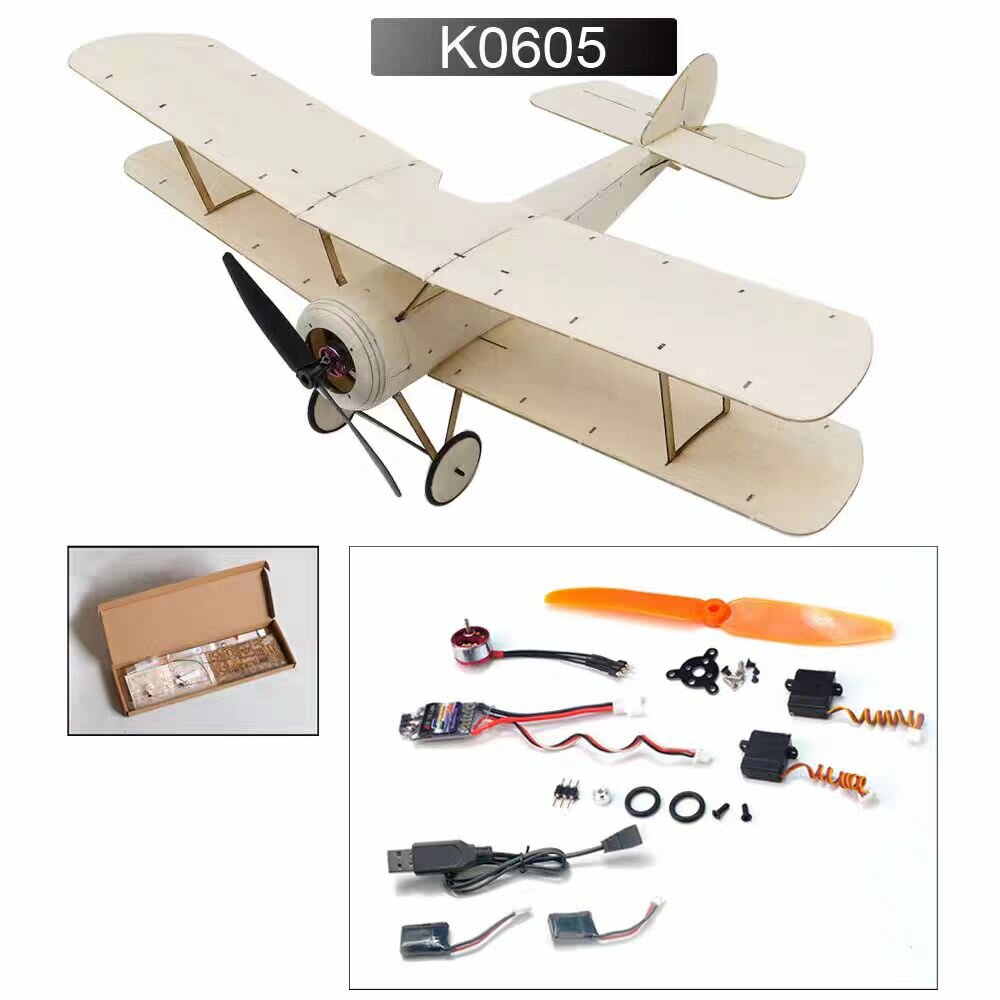 Самолет с дистанционным управлением DWH K06 Sopwith Pup из бальзового дерева, размах крыльев 378 мм, игрушки для полетов на открытом воздухе для детей и мальчиков, модель для самостоятельной сборки, комплект