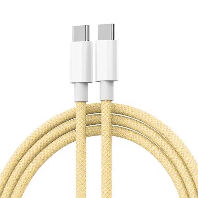 Кабель USB-C Для Быстрой Зарядки 60 Вт, Двойной Type-C, 2 М, Плетеный, Для Бежевый, 2m, Yellow