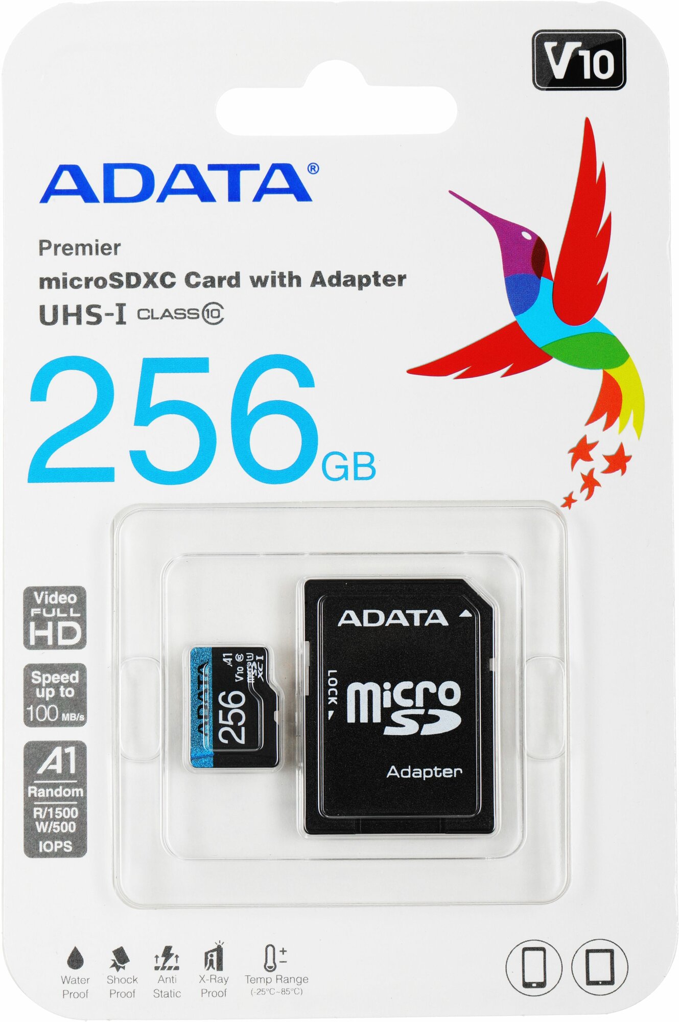 Карта памяти A-Data 256ГБ microSDXC AUSDX256GUICL10A1-RA1 Premier Pro + адаптер