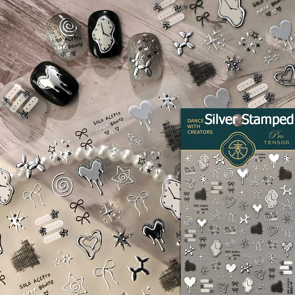 3D-наклейки для ногтей PONYTREE Silver Black Y2K Серебряный, MP9636M1399