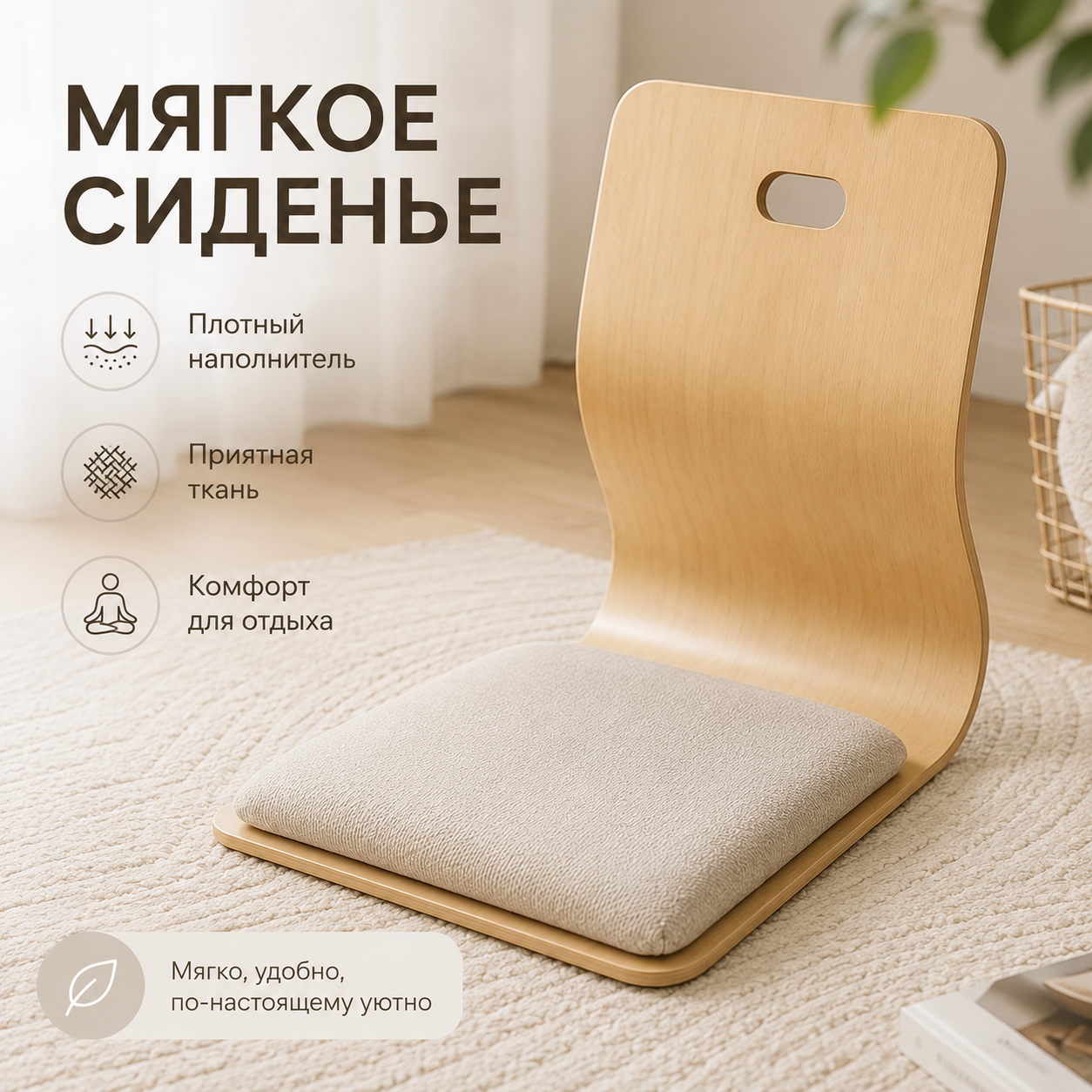 Эргономичный стул для пола из гнутого дерева с мягкой подушкой, 1 шт. — фото 1