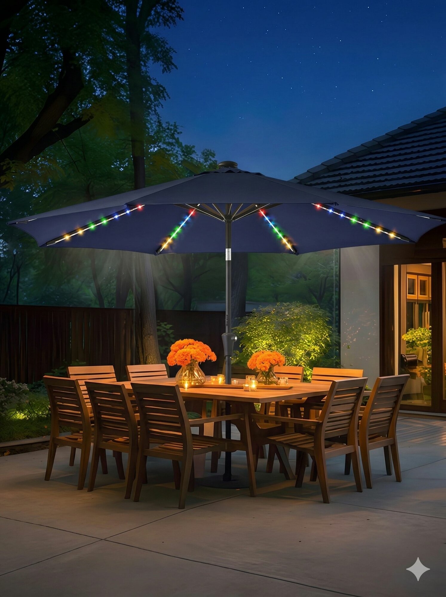Садовый зонт 2.7 м с LED-подсветкой и солнечной панелью, с USB, металлический каркас, наклон, 8 усиленных спиц