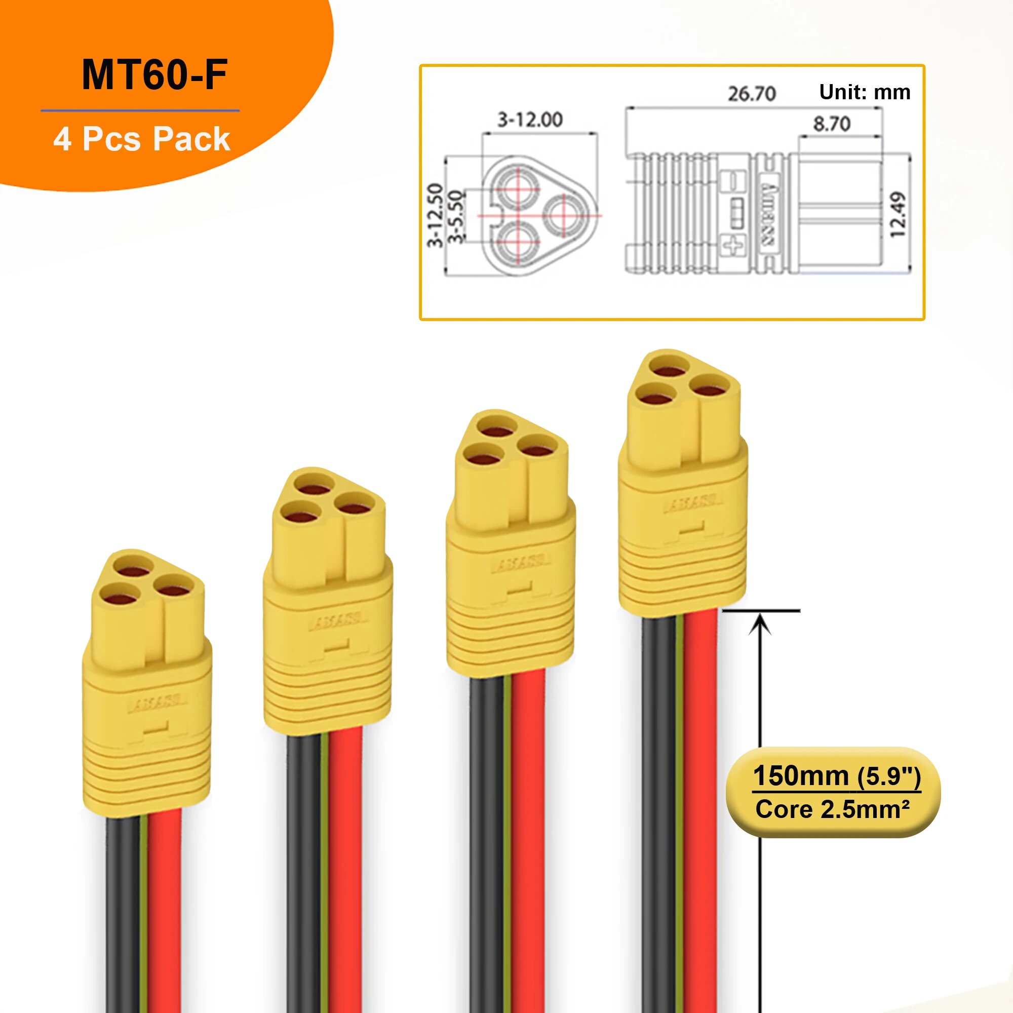 Разъем Gauselink MR30 жёлтый 3 контакта MT60-F - 4 Pcs