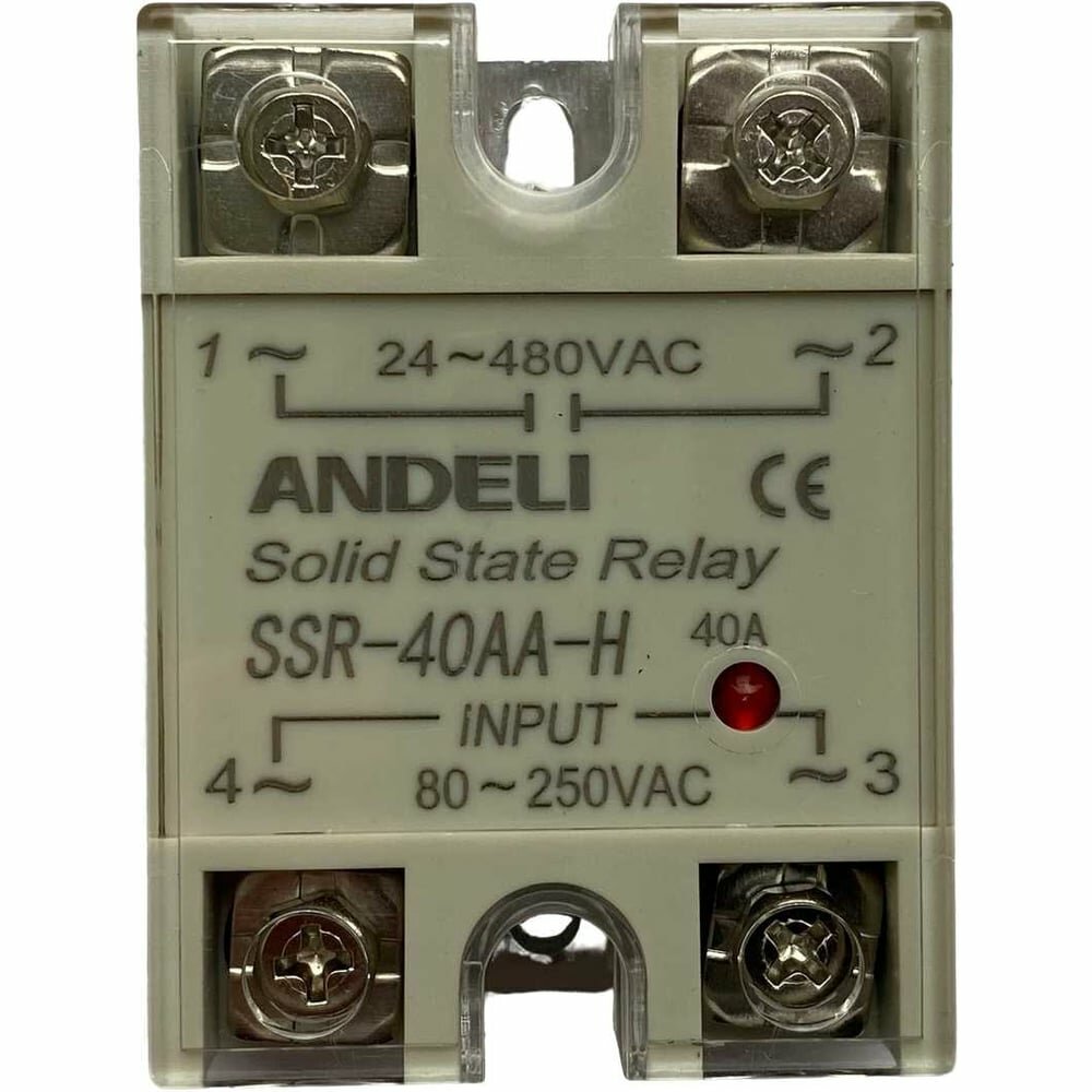 Твердотельное реле ANDELI SSR-40AA-H 40A Управляющее напряжение 80-250V AC 24-480V AC артикул ADL09-255