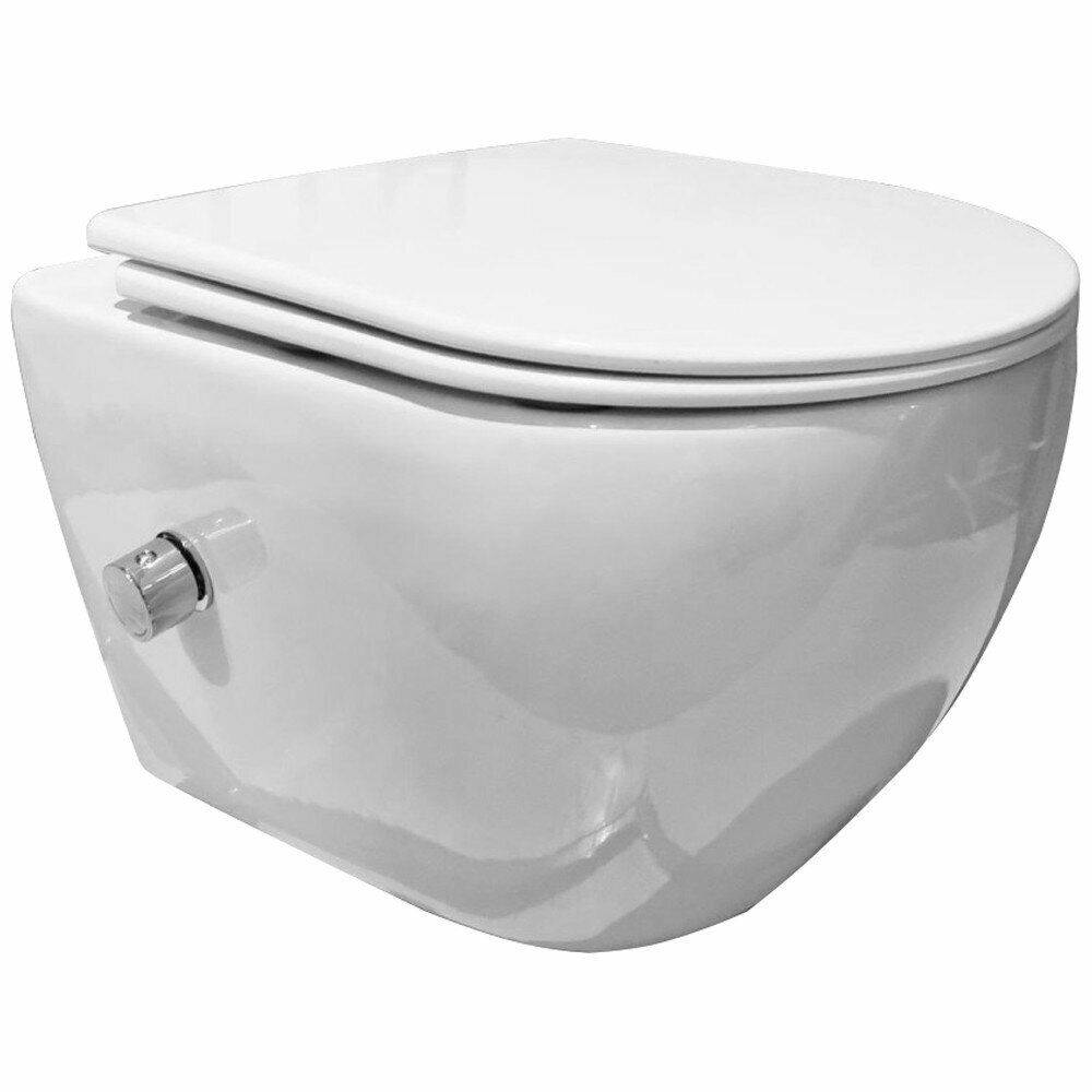 Унитаз подвесной CeramaLux TR-0199BD безободковый торнадо с функцией биде и смесителем