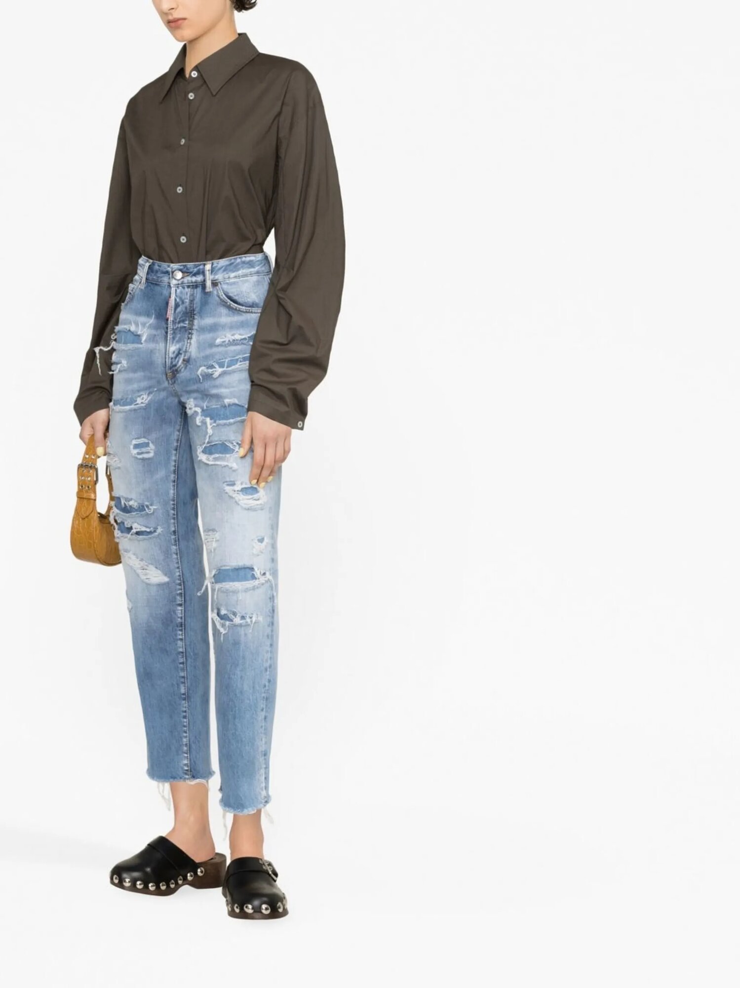 Джинсы DSQUARED2 Distressed cropped jeans, размер 36, синий — фото 1