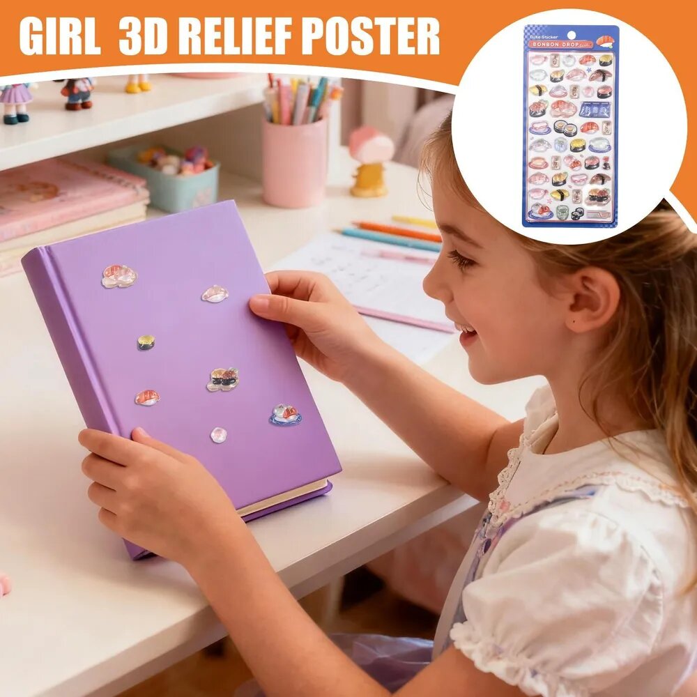 Стикеры "BONBON DROP seal" с изображением суши, 3D-наклейки, бежевый, Китай — фото 1