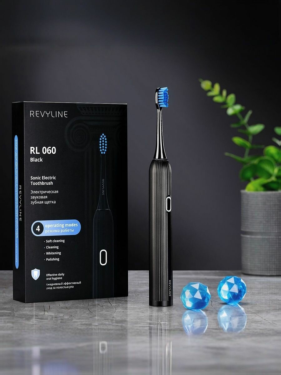 Электрическая зубная щетка Revyline RL 060 звуковая, черная, взрослая, мягкая, с таймером, для мужчин, для женщин
