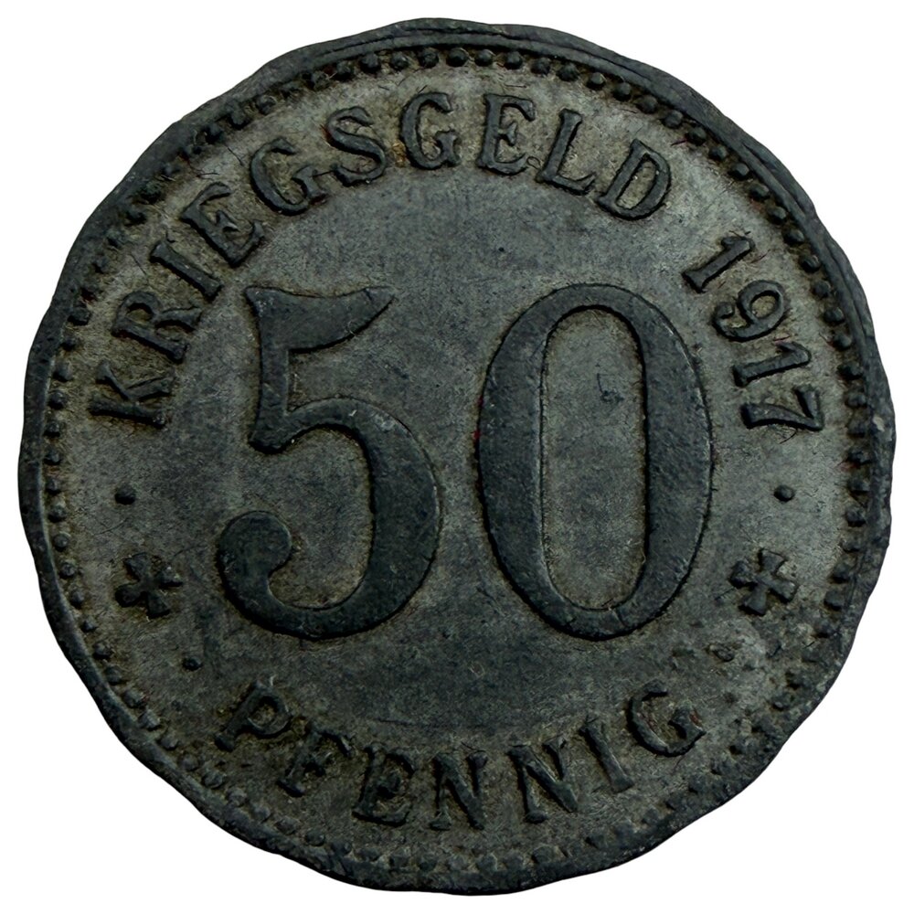 Германия, Германская империя, Хаген 50 пфеннигов 1917 г. (Рубчатый гурт)