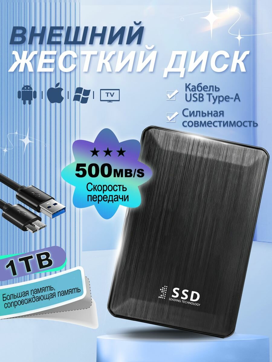 KESU 1 ТБ Внешний жесткий диск SSD, Композит, черный матовый