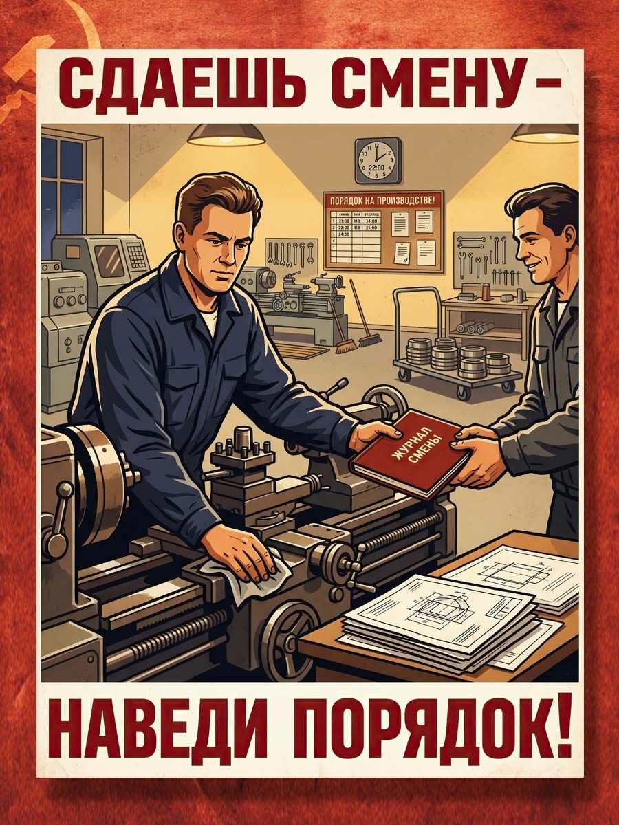 Постер СССР "Сдаешь смену - наведи порядок!" - 30х40см (без рамки)