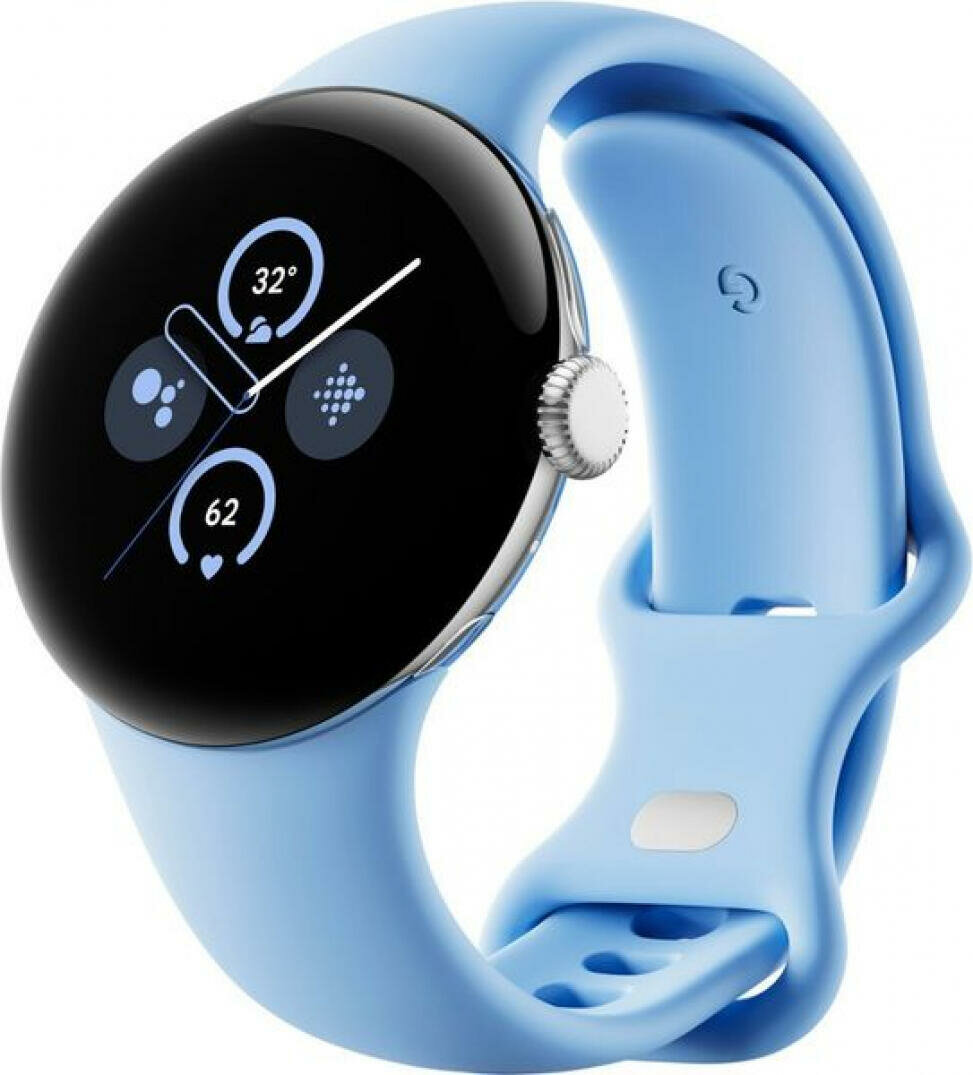 Смарт-часы Google Pixel Watch 2, LTE, Polished Silver With Bay Active Band (Полированное серебро/Бей)